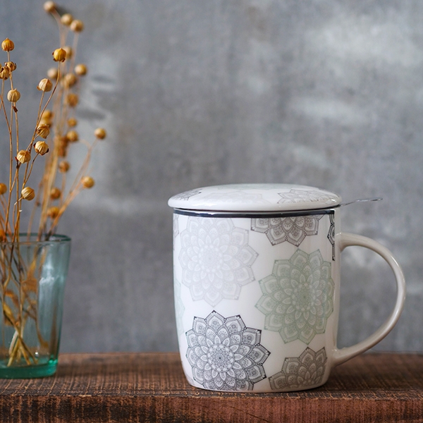Mandala Tea Mug with strainer and lid Home & Living Drink & Barware ...